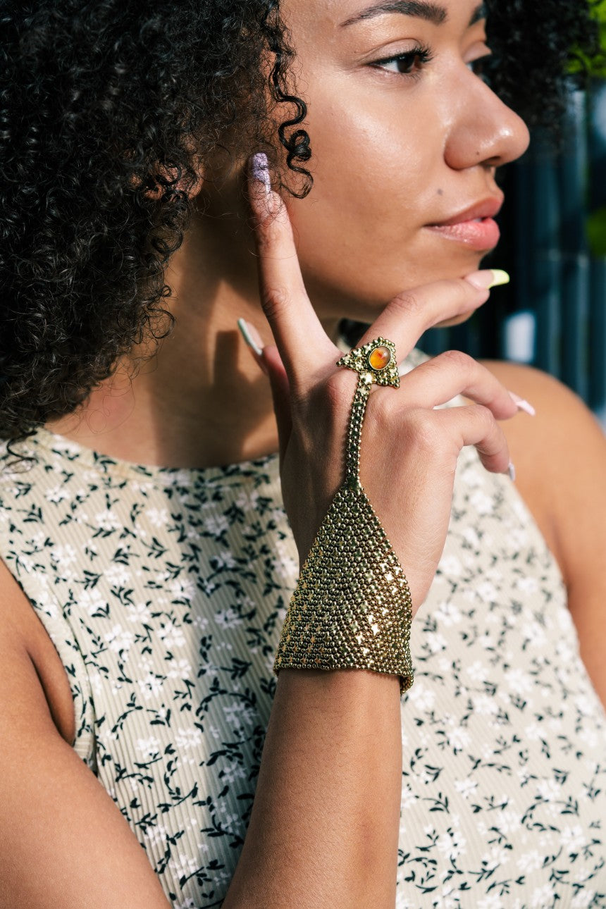 Gold and Silver Triangle Chainmail Hand Harness | Urbiana Jewellery